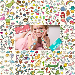 COKTAK 50 Sheets 800+ Patterns 3D Cute Temporary Tattoos For Kids Boys Girls Summer Style Cartoon Unicorn Dinosaur Small Temporary Tattoos Mermaid Animals Party Fake Tattoo Stickers Children Body Face