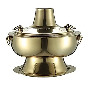 Chafing Dishes Old Beijing Copper Hot Pot,All Copper Thick Charcoal Heated Old Hot Pot, Mongolian Multi-Person Hot Pot, 30-36cm Suitable for Family Dinner and Outdoor Picnic (Color : Gold, Size : 30