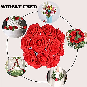 Artificial Flowers 50PCS Fake Foam Roses Faux Flower Real Looking Artificial Roses for Crafts Wedding Bouquets DIY Party Baby Shower Centerpieces Floral Arrangements Home Garden Decorations (Red)