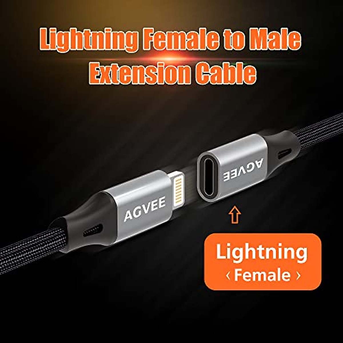 AGVEE 3.3ft Lightning Extension Cable, Braided Female to Male Extender Full Function Cord Compatible with iPhone iPad, Data Sync Video Audio & Charging Charger Connector Adapter, Dark Gray