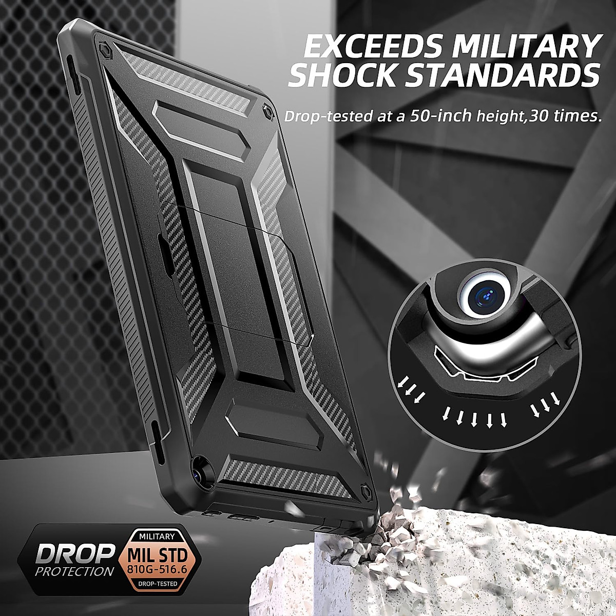 Amazon Fire HD 10 & Fire HD 10 Kids Pro Tablet Case (Only 13th Gen, 2023 Release), DJ&RPPQ Full Body Rugged Hands-Free Viewing Stand Back Cover with Screen Protector, Also for 10in Sony Nokia - Black