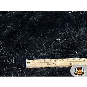 Faux Fur Long Pile Sparkling Tinsel Black Fabric / 58" W/Sold by The Yard