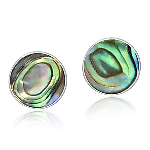 AeraVida Cute 6mm Inlay Abalone Round .925 Silver Stud Earrings,