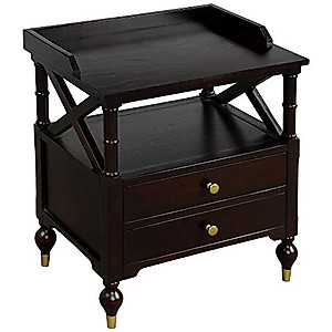 Modern Nightstand with 2 Drawers and Gold Metal Handles,Bedside Table with Solid Wood Frame and Open Storage for Living Room Bedroom,Easy Assembly (Black-06, 23.6''L)
