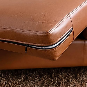 Dreamsir 80'' Faux Leather Sofa, Mid-Century Modern Loveseat Couch with Solid Wooden Frame & Padded Cushions, 3-Seater Sofa Couch for Living Room, Apartment, Lounge Room (Brown)