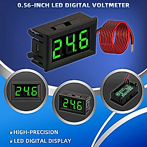CenryKay 6PCS 2 Wire Green DC 4.5-30V 0.56" LED Panel Digital Display Voltage Meter Mini DC Digital Voltmeter
