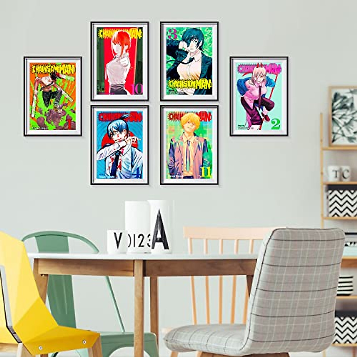 Chainsaw Man Poster - Set of 6 pcs Chainsaw Man Merch 8*12 Inch Frameless Canvas Poster Anime Wall Art Chainsaw Man Figure for Bedroom Decoration,Chainsawman Poster Anime posters for room aesthetic