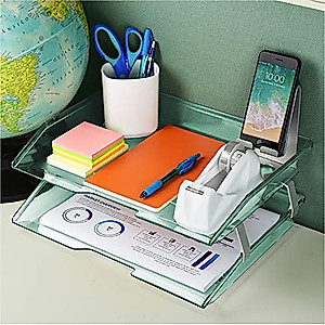 Acrimet Facility 2 Tier Letter Tray Side Load Plastic Desktop File Organizer (Clear Green Color)