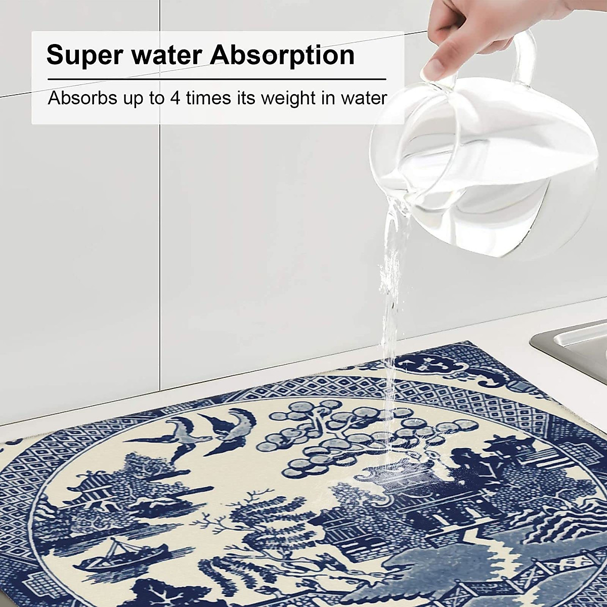 Dish Drying Mat For Kitchen Counter,Chinoiserie Soft Microfiber Ultra Absorbent Microfiber Dishes Drainer Mats 16 X 18 Inch