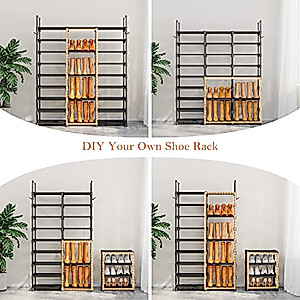 Tabiger 9 Tier Shoe Rack Organizer for Entryway 53-58 Pairs, DIY Stackable Shoe Rack for Closet Shoe Organizer with Sturdy Shelves and 10 Hooks, Metal Shoe Shelf Closet Organizer,12"D x 50"W x 63"H