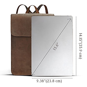 LUXEORIA Genuine Leather Backpack for Men and Women, Minimalistic Leather Backpack, Handmade Retro Style 15.6" Laptop Bag, Hiking Shoulder Daypack - Hunter Brown