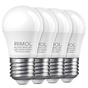 RIMOL 25 Watt Light Bulbs Equivalent, A15 3W LED Bulb Soft White 2700K Energy Saving Low Watt Light Bulbs, E26 Base Bulb for Bedroom(4 Pack)