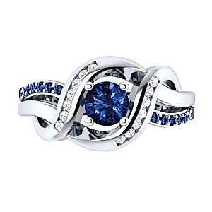 IdealJewel95 0.85 ct Round Blue & White Sapphire Sterling Silver Engagement Ring Sizable For Women Wedding/Valentines / Engagement_10