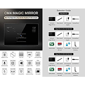 Waveshare 13.3inch Magic Mirror Mini-Computer Powered by Raspberry Pi CM4 13.3inch HD Touch Screen with USB/ETH Ports NOT Include CM4