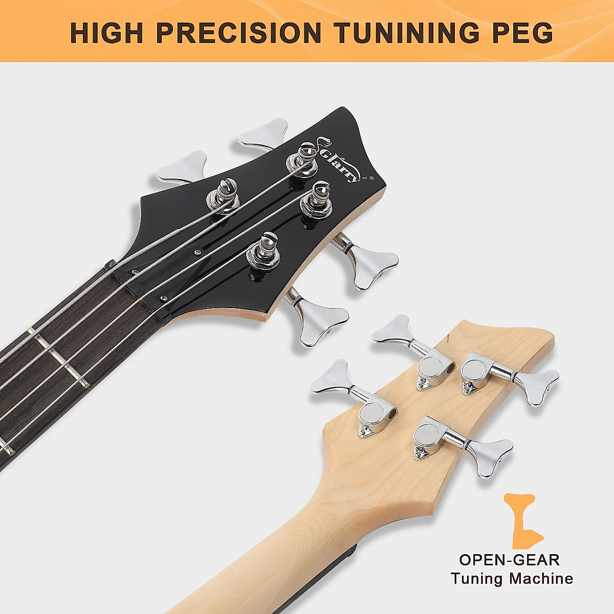 GLARRY Electric Bass Guitar 4 Strings Buring Fire Style Single Coil - Split Single Coil Pickups for Beginner Adults Right Hand w/ 20W Amp, Bag, Strap and Cord (Black)