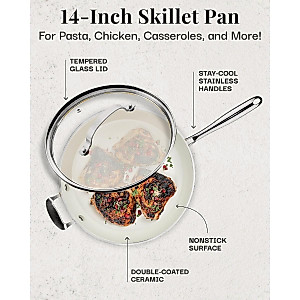 GOTHAM STEEL 14 Inch Non Stick Frying Pans Nonstick Frying Pan, Large Nonstick Pan, Cooking Pan, Nonstick Skillet, Non Stick Pan, 100% PFOA Free Ceramic Pan for Cooking, Dishwasher Safe, Cream White