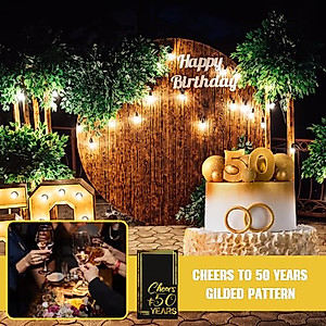 Geyoga 200 Pcs Anniversary Cocktail Napkins Guest Napkins Birthday Decoration Gold Foil Black Napkin Men Women Disposable Paper Napkins Pack for Wedding Party Supplies (50th Birthday)