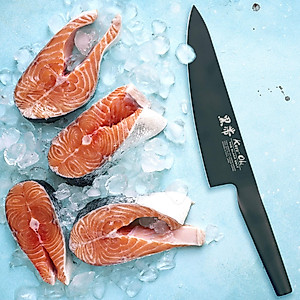 PERFIN Titanium Coated Stylish 8 Inch Chef Knife Made from German High Carbon Stainless Steel for Kitchen and Cooking Needs Lightweight Hygienic