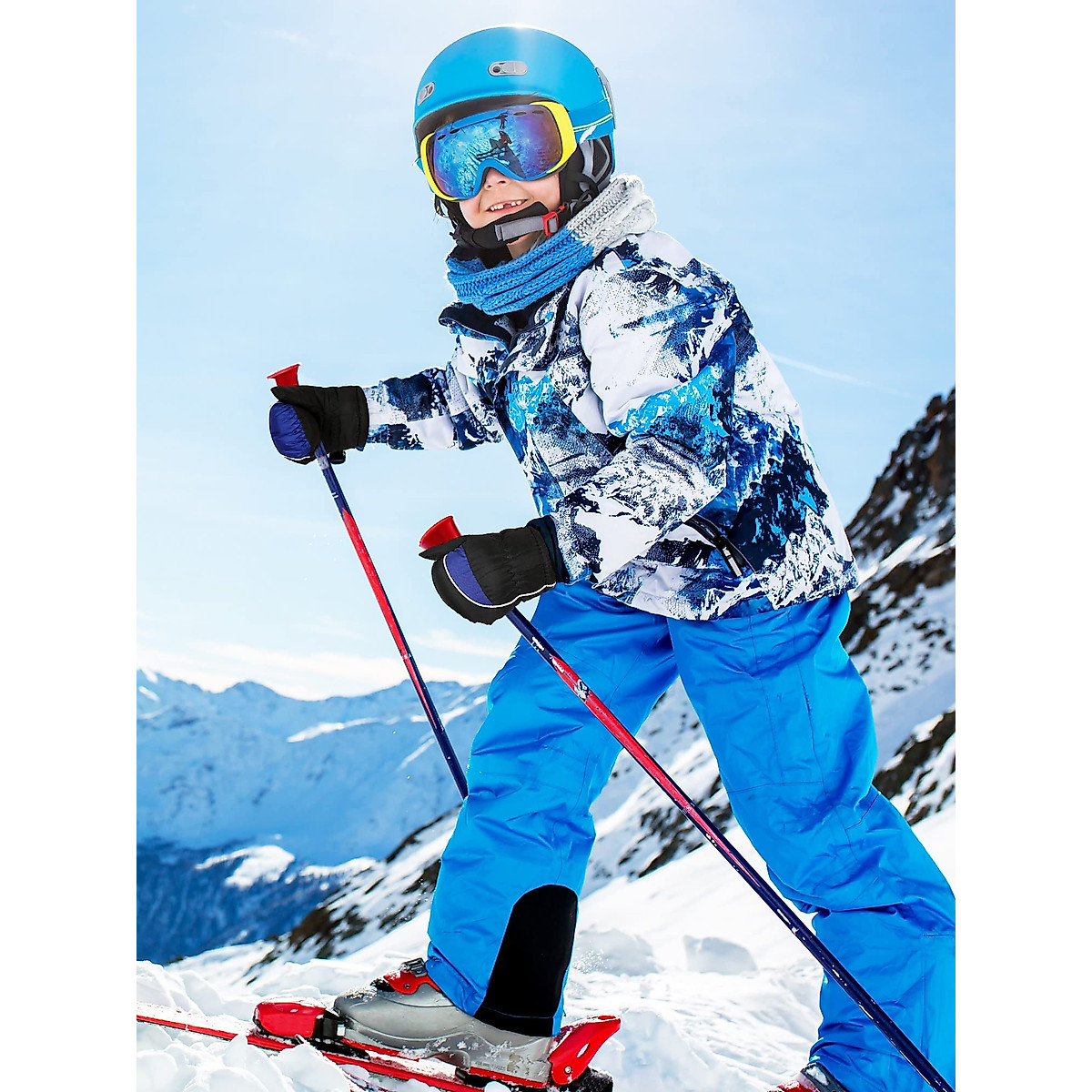 4 Pairs Kids Winter Snow Gloves Mittens Waterproof Warm Ski Gloves Windproof Children Ski Gloves for Boys Girls Cold Weather (Classic Style)