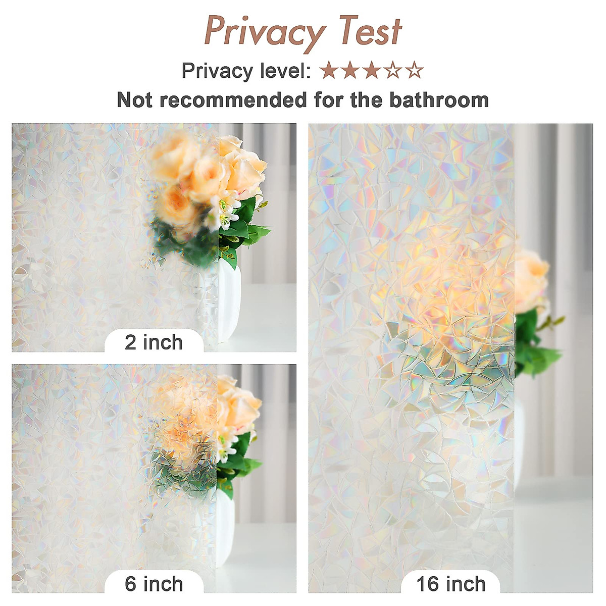 Haton Window Privacy Film Rainbow Static Cling Stained Glass Film Window Covering Sticker Non-Adhesive Removable Reflective Window Vinyl, Anti-UV Sun Blocker Heat Control for Home, 17.5 x 78.7 inches