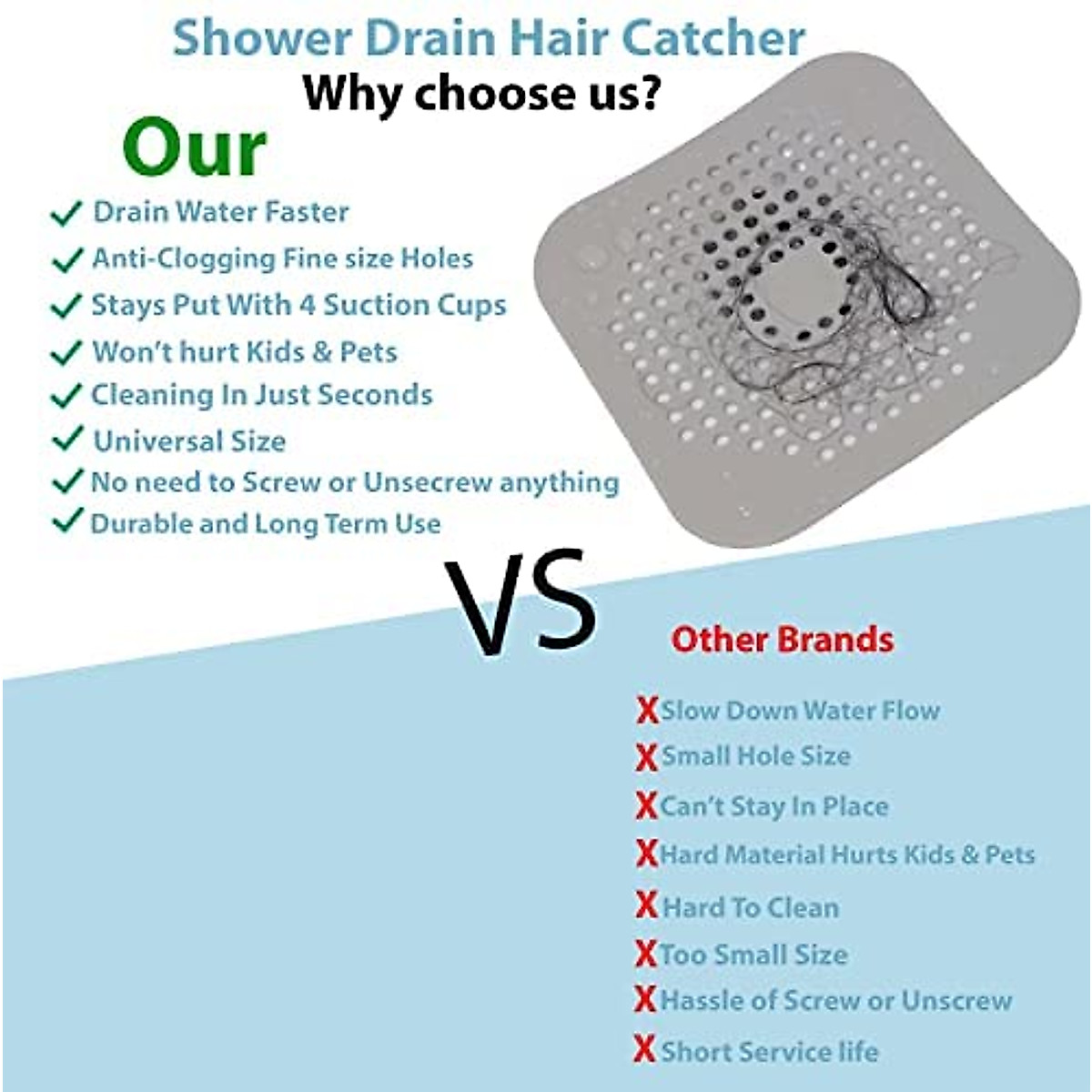 ZAYNYX 3 Pack Shower Hair Drain Catcher is Hair Stopper for Shower Drain with 4 Suction Cups Easy to Install Hair Catcher Shower Drain Suit for Bathroom Bathtub Kitchen