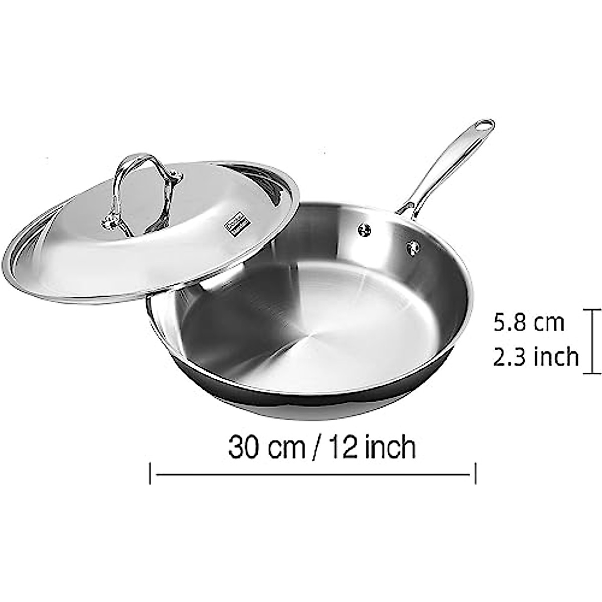 Cooks Standard Stainless Steel Frying Pan 12 Inch, Multi-Ply Full Clad Wok Stir-Fry Cooking Pans with Dome Lid, Stay-Cool Handle, Dishwasher Safe, Oven Safe 500°F, Silver