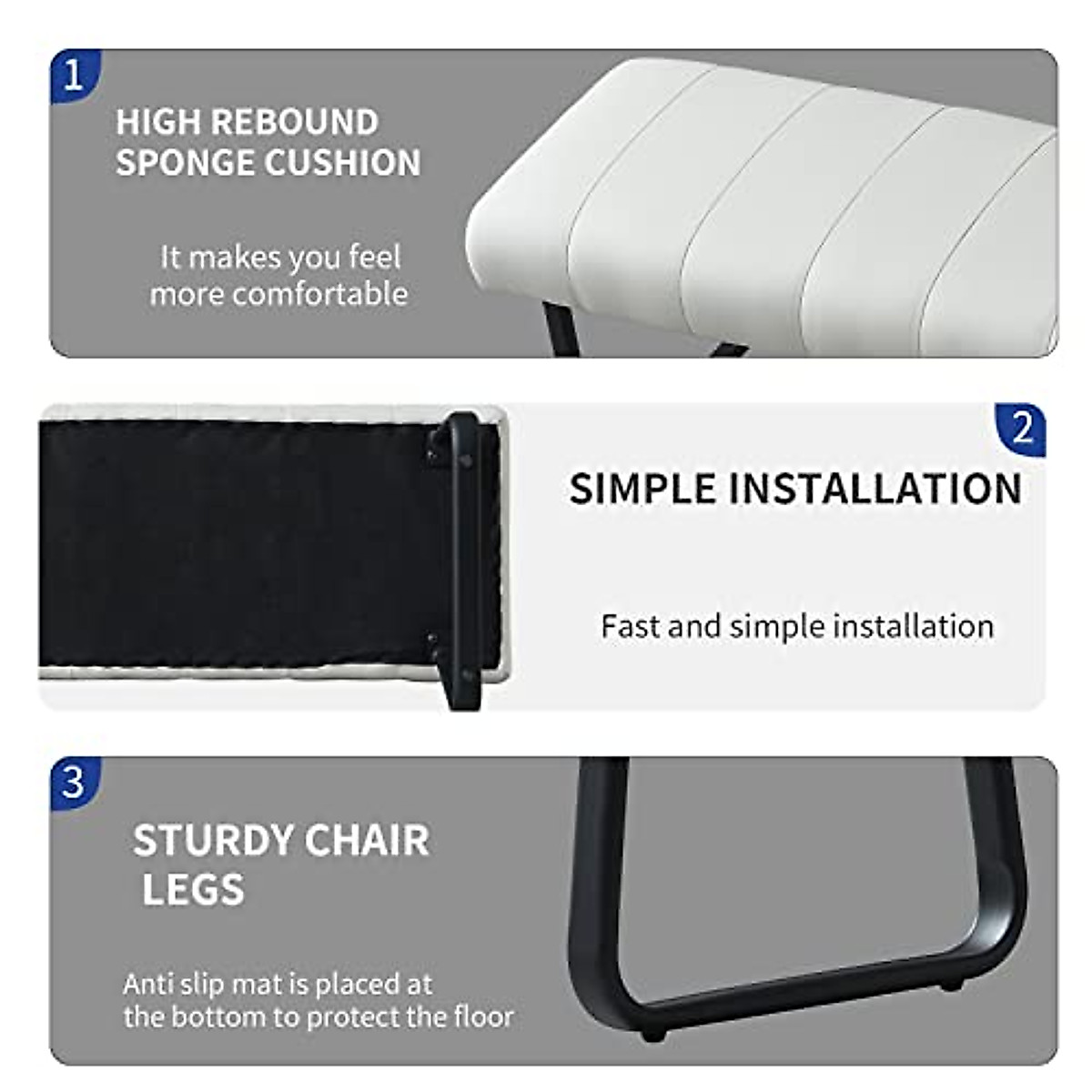 JIEXI 47in PU Leather Long Bench w/ Metal Leg, Office Chair & Footstool (White, 1.2m)