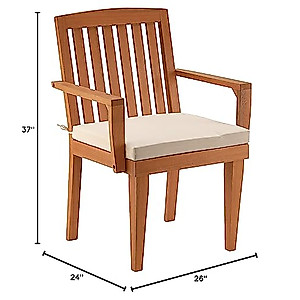 National Outdoor Living Eucalyptus Wood Outdoor Patio Dining Armchair with Beige Cushion