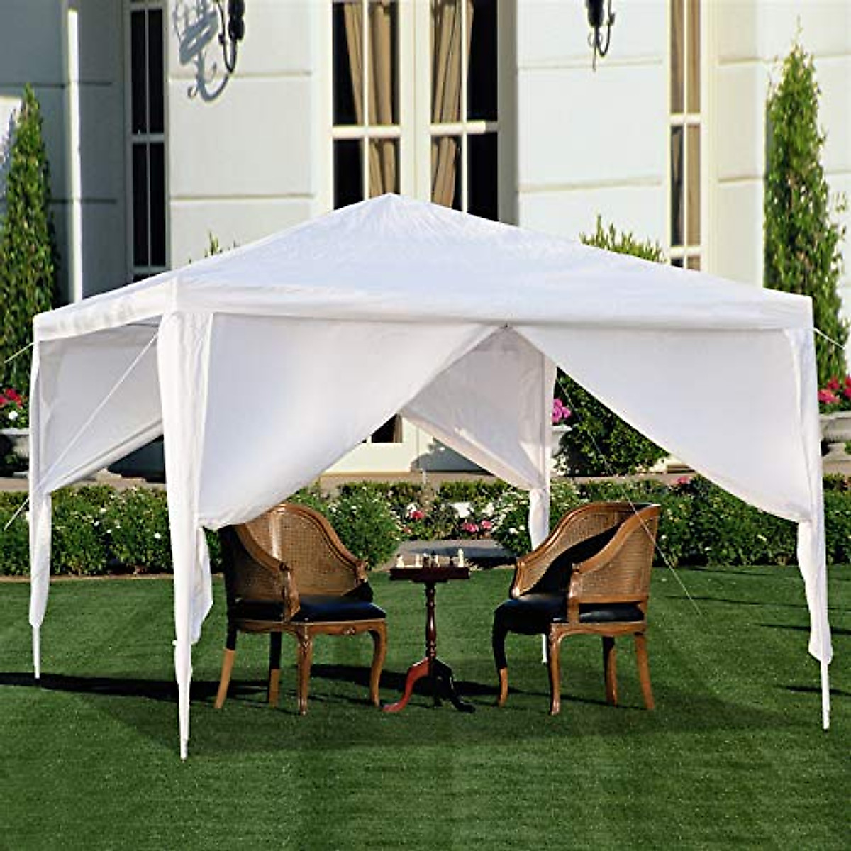 Outvita Outdoor Gazebo White Canopy with sidewalls, Wedding Party Tent with UV Blocking for Parties Sun Rain Shelter Gazebo Canopy Tent (10x10ft)