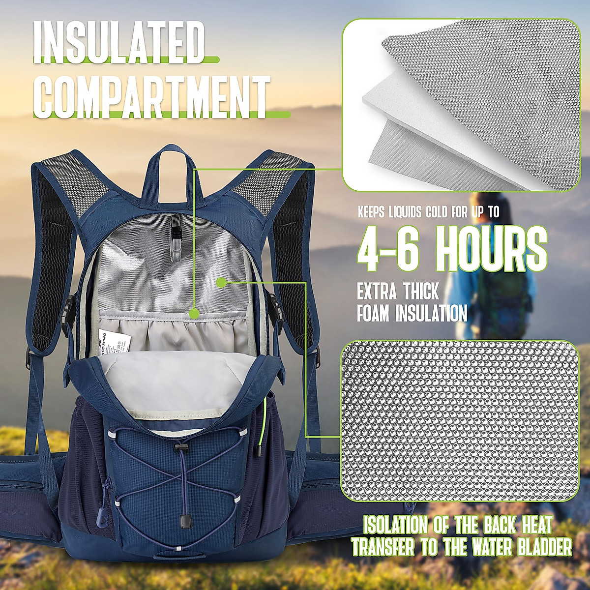 Multipurpose Hydration Backpack with 3L Water Bladder, High Flow Bite Valve, Perfect Water Backpack 18L for Hiking, Cycling