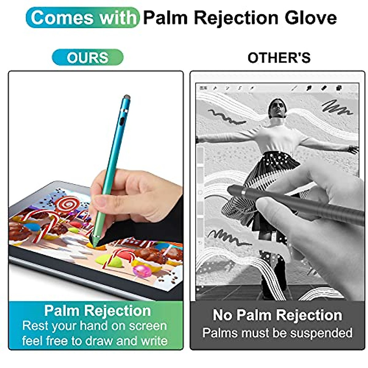 Stylus Pen for Touch Screens, Active Digital Pens Rechargeable 1.5mm Fine Tips Smart Pencil Compatible with iPad iPhone and Most Tablet with Glove by OOCLCURFUL (Blue+Light Green)