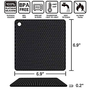 Silicone Trivet Mats Hot Mat - Hot Pads Durable Non Slip Coasters Heat Resistant Mats (Black)