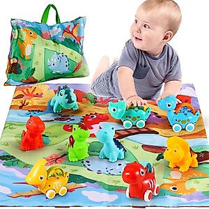 ALASOU 9 PCS Dinosaur Fantastic Creatures Toys with Playmat/Storage Bag|Baby Car Toys for 1 Year Old Boy|1st Birthday Gifts for Toddler Age 1-2|1 Year Old Boy Birthday Gift for Infant 12 18 Months