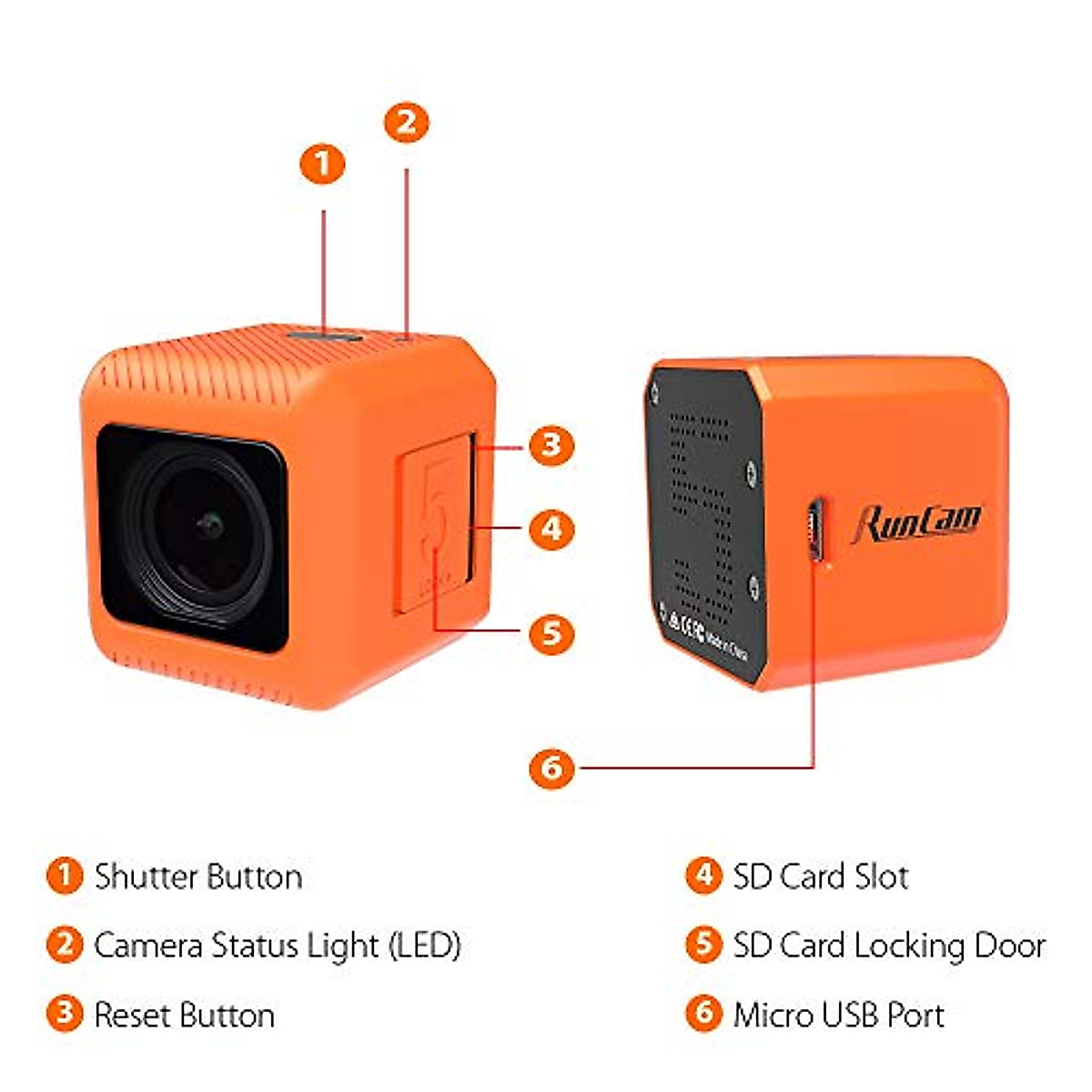 RunCam 4K FPV Camera 1080P HD Micro Action Camera EIS Supported 145 Degree FOV for FPV Racing Drone and Sport Video Recording, Orange