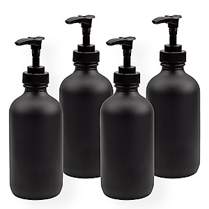 Cornucopia Brands Black Coated 8-Ounce Glass Pump Bottles (4-Pack), Great for Lotions, Liquid Soap, Aromatherapy and More