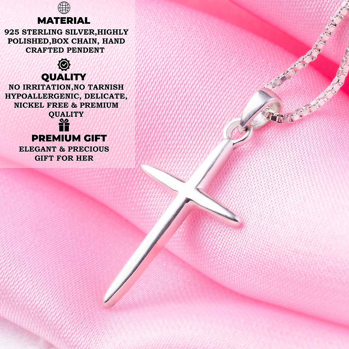 ELEGANT & PRECIOUS STRANDS 925 Sterling Silver Cross Necklace For Women, Cross Pendant Easy to Wear – Classic Silver Cross Necklaces for Women Simple Trendy Every Day Jewelry