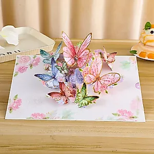 GUAGUA Colorful Butterfly Birthday Card, 3D Greeting Pop up Card with Envelopes for Any Occasion, Birthday Valentines Day Thank You Foldable Dazzle Butterfly Greeting Card for Girls Women Friends Gift