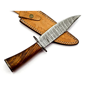 Nooraki BK-348 Handmade Damascus Steel Fixed Blade Bowie Knife with Leather Sheath, Multipurpose Knife Rosewood Handle with Damascus guard for Everyday Carry, Camping, Hunting, 12 Lengt
