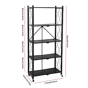 ExGizmo Storage Shelves,5-Shelf Foldable Metal Garage Shelveing with 4 Wheels,Large Capacity Shelving Unit,No Assembly Organizer Rack,Movable Storage Rack for Room,Kitchen,Grocery Room (Black)
