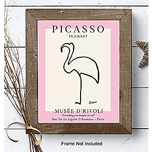 Pablo Picasso Poster 8x10 - Mid-Century Modern Decor - Minimalist Room Decor - Abstract Wall Art - Gallery Wall Art - Pink Flamingo Decor - Line Art Wall Decor - Museum Poster - Tropical Beach House