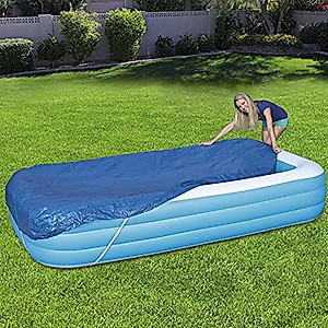 Plcnn Swimming Pool Cover Rectangular, 10x6ft Inflatable Pool Cover for Above Ground Outdoor Swimming Pool Waterproof Shade Cloth for Garden Family Pools Protector