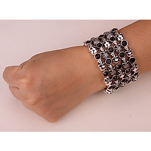 YACQ Women's Skull Stretch Cuff Bracelets - Elastic Band Fit Wrist 7 to 8 inch - Lead & Nickle Free - Women Biker Jewelry