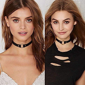ETHOON Long Extended Leather Choker Collar Soft PU Circle Punk Adjustable Choker Necklace for Women, Black