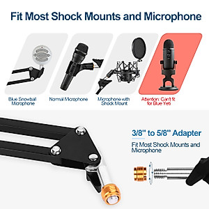 OUKMIC Microphone Arm Stand, Mic Scissor Arm Adjustable Suspension Boom with Mic Clip and 5 Velcro Cable Ties, Heavy Duty Stand for Blue Yeti Nano Snowball Ice, Recording Gaming Streaming Karaoke