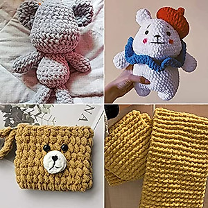 Chenille Yarn Velvet Blanket Yarn Jumbo Gauge, 110 Yard Soft Warm Hand Knitting Yarn Crochet Thread for Clothing Hat Scarf Blanket Slippers (Khaki)