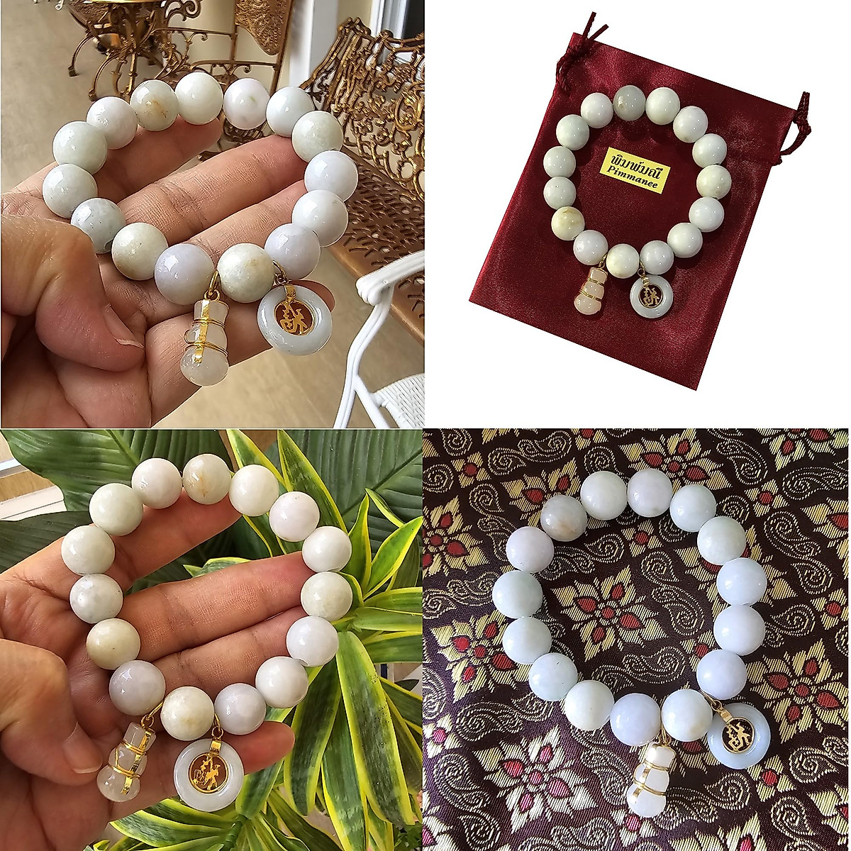 Heavens Tvcz Jade Thai Bracelet for Women Charms Natural Gemstone Beads with Pendant Gems Coin Lucky Calabash Prosperity