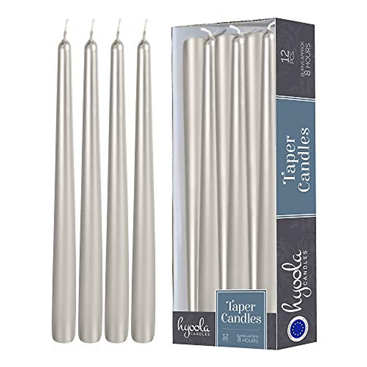 Hyoola Tall Taper Candles - 10 Inch - Metallic Titan - Dripless - 12 Pack - 8 Hour Burn Time