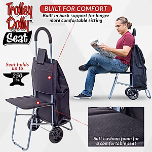 dbest products Trolley Dolly with Seat, Black Shopping Grocery Foldable Cart Tailgate