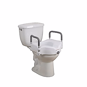 Drive Medical RTL12027RA 2-in-1 Raised Toilet Seat with Removable Padded Arms, Standard Seat