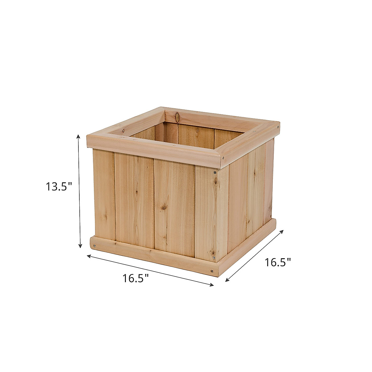 Premium Cedar Square Planter (16.5" x 16.5" x 13.5") for Growing Flowers, Plants, and Herbs; Ideal for Patio, Porch, Garden, Balcony, Deck, or Other Outdoors Locations; 100% Natural Cedar Wood